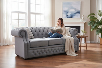 Chesterfield 3 Seater Sofa Gleneagles Plain Silver Fabric In Buckingham ...