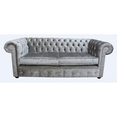 Chesterfield 3 Seater Sofa Settee Modena Silver Grey Velvet Fabric In ...