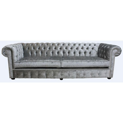 Chesterfield 4 Seater Sofa Settee Modena Silver Grey Velvet Fabric In ...