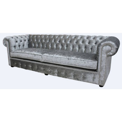 Chesterfield 4 Seater Sofa Settee Modena Silver Grey Velvet Fabric In ...