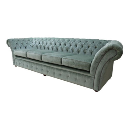 Chesterfield 4 Seater Sofa Settee Velluto Lawn Green Fabric In Balmoral ...