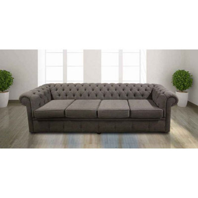 Chesterfield 4 Seater Sofa Settee Verity Plain Steel Grey Fabric In ...