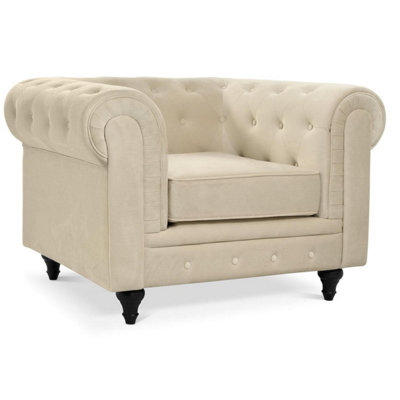 Chesterfield Armchair - Velvet Cream
