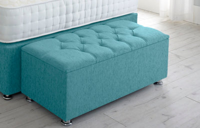 Chesterfield Chenille Gas Lift Ottoman Storage Box - Aqua