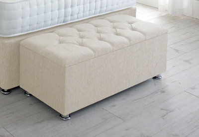 Chesterfield Chenille Gas Lift Ottoman Storage Box - Cream