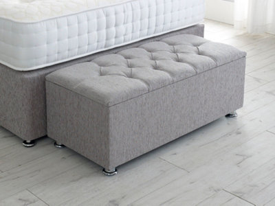 Chesterfield Chenille Gas Lift Ottoman Storage Box - Light Grey