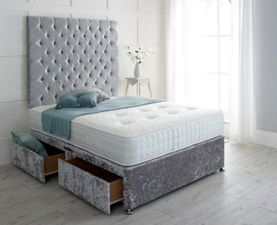 Chesterfield Crushed Velvet Divan Bed, with Pocket Mattress & 36 ...