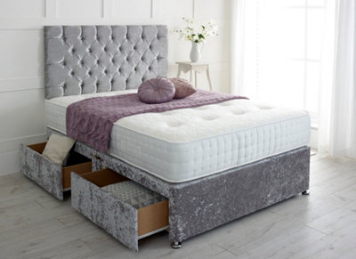 Chesterfield Crushed Velvet Divan Bed, with Pocket Mattress - 4ft6 ...