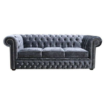 Chesterfield Crystal 3 Seater Sofa Modena Anthracite Black Velvet ...