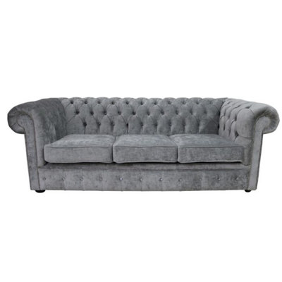 Chesterfield Crystal 3 Seater Sofa Modena Cloud Grey Velvet Fabric In ...