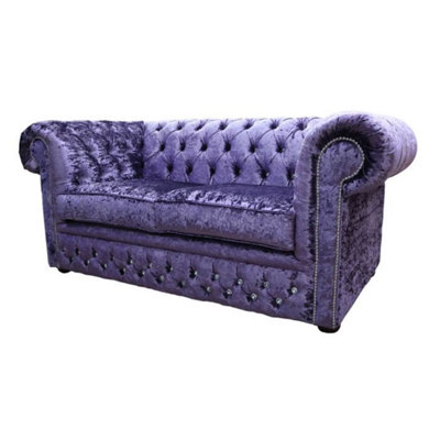 Chesterfield Crystal Diamond 2 Seater Sofa Shimmer Grape Velvet Fabric ...