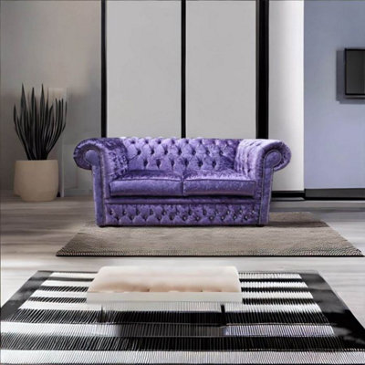 Chesterfield Crystal Diamond 2 Seater Sofa Shimmer Grape Velvet Fabric ...