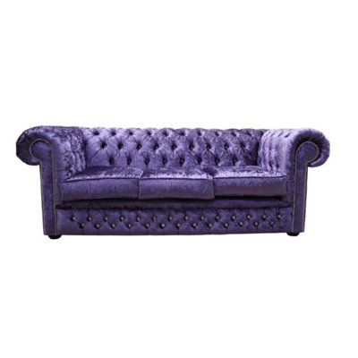 Chesterfield Crystal Diamond 3 Seater Sofa Shimmer Grape Velvet Fabric ...