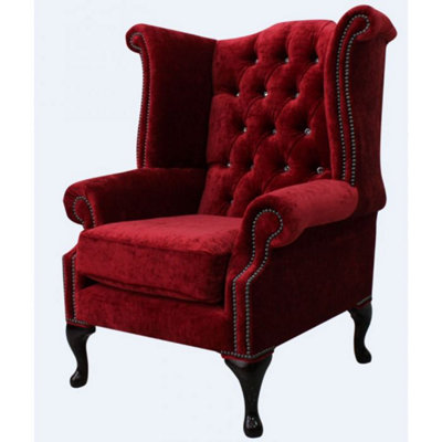 Chesterfield Crystal High Back Wing Chair Modena Pillarbox Red Real ...