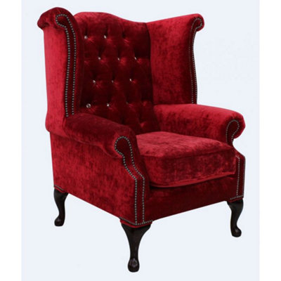 Chesterfield Crystal High Back Wing Chair Modena Pillarbox Red Real ...