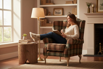 Chesterfield Fireside High Back Wing Chair Chestnut Tree Check Tweed ...
