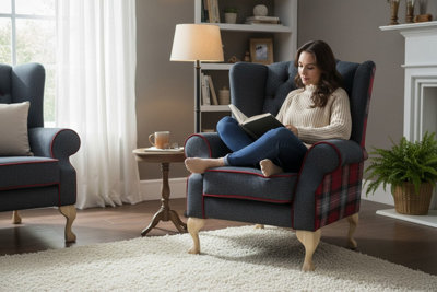 Chesterfield Fireside High Back Wing Chair Skye Red Check Tweed Wool In ...