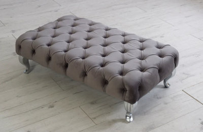 CHESTERFIELD FOOTSTOOL BLUE PLUSH
