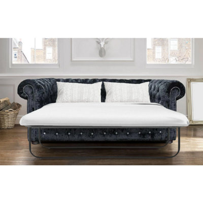 Chesterfield Genuine Crystal Diamond 3 Seater Sofa Bed Black Velvet ...