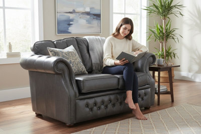 Chesterfield Handmade 2 Seater Sofa Old English Storm Black Leather In ...