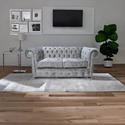 Chesterfield Handmade 2 Seater Sofa Settee Shimmer Silver Grey Velvet ...