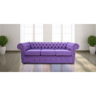 Chesterfield Handmade 3 Seater Sofa Settee Verity Plain Purple Fabric ...