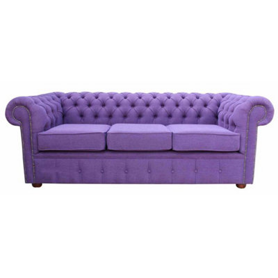 Chesterfield Handmade 3 Seater Sofa Settee Verity Plain Purple Fabric ...