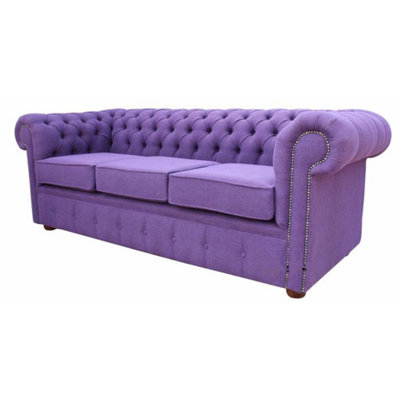 Chesterfield Handmade 3 Seater Sofa Settee Verity Plain Purple Fabric ...