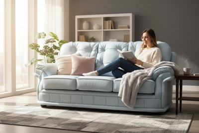 Chesterfield Handmade 3 Seater Sofa Shelly Parlour Blue Leather In ...