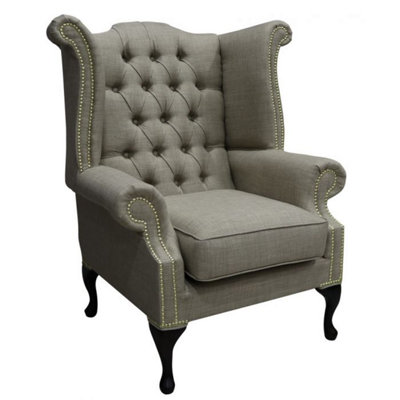 Chesterfield High Back Chair Charles Fudge Linen Fabric In Queen Anne Style