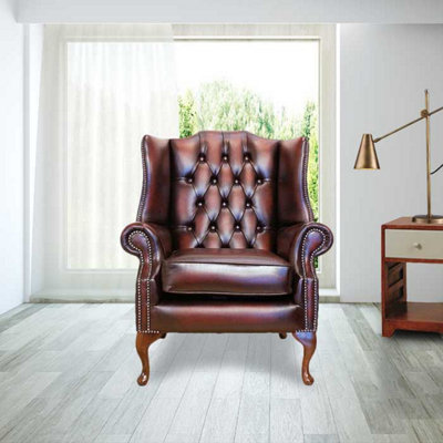 Chesterfield High Back Wing Chair Antique Oxblood Leather Bespoke In ...