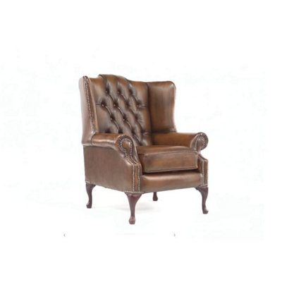CHESTERFIELD HIGH BACK WING CHAIR ANTIQUE TAN REAL LEATHER BESPOKE IN ...