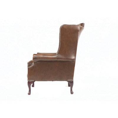 CHESTERFIELD HIGH BACK WING CHAIR ANTIQUE TAN REAL LEATHER BESPOKE IN ...