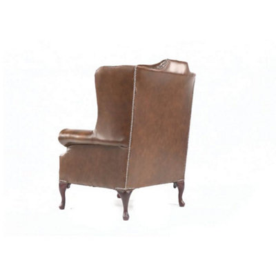 CHESTERFIELD HIGH BACK WING CHAIR ANTIQUE TAN REAL LEATHER BESPOKE IN ...
