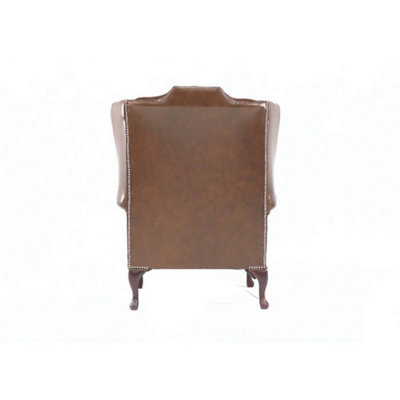 CHESTERFIELD HIGH BACK WING CHAIR ANTIQUE TAN REAL LEATHER BESPOKE IN ...