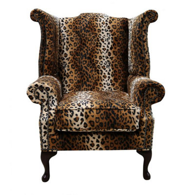Chesterfield High Back Wing Chair Cheetah Animal Print Real Fabric In ...