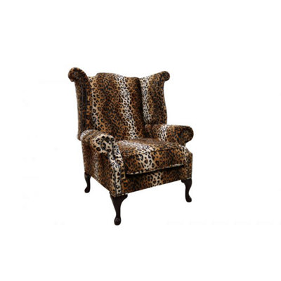 Chesterfield High Back Wing Chair Cheetah Animal Print Real Fabric In ...