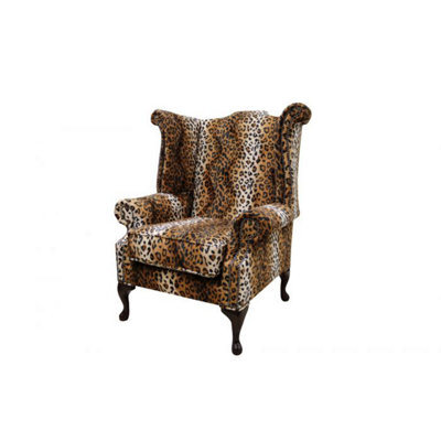 Chesterfield High Back Wing Chair Cheetah Animal Print Real Fabric In ...