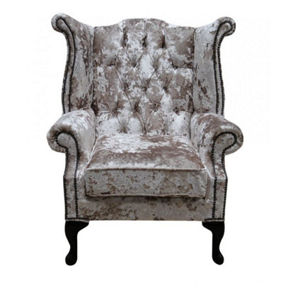 Chesterfield High Back Wing Chair Lustro Charm Velvet Fabric In Queen ...