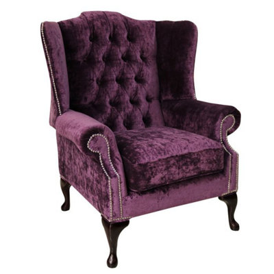 Chesterfield High Back Wing Chair Modena Amethyst Purple Velvet In ...