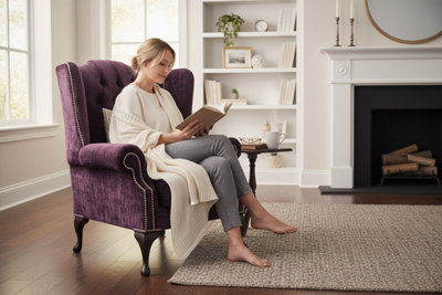 Chesterfield High Back Wing Chair Modena Amethyst Purple Velvet In ...