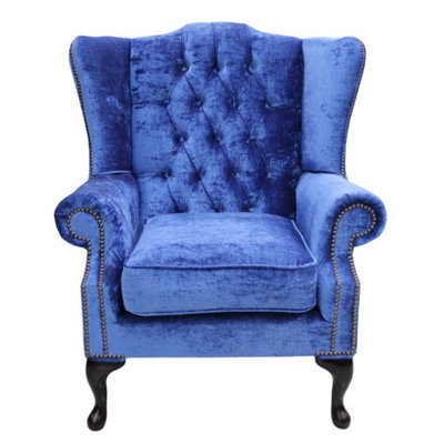 Chesterfield High Back Wing Chair Modena Blueberry Velvet Fabric In ...