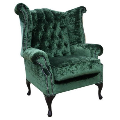 Chesterfield High Back Wing Chair Modena Forest Green Velvet In Queen ...