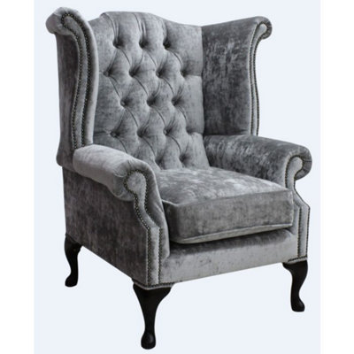 Chesterfield High Back Wing Chair Modena Silver Velvet Bespoke In Queen ...
