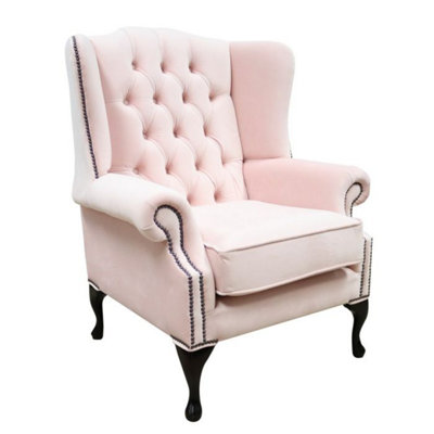 Chesterfield High Back Wing Chair Passion Powder Pink Velvet In Mallory ...
