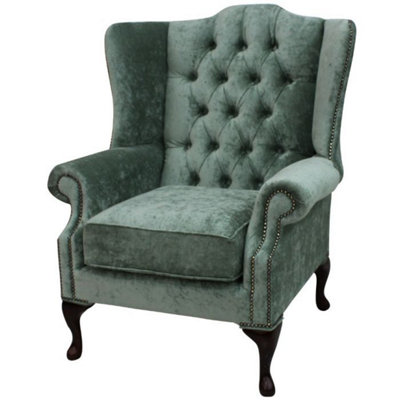 Chesterfield High Back Wing Chair Pastiche Jade Green Velvet Bespoke In ...