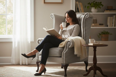 Chesterfield High Back Wing Chair Quattro Sky Fabric Bespoke In Queen ...