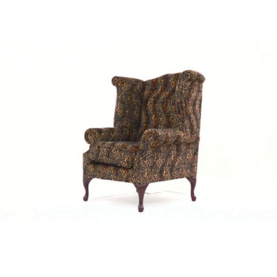 Chesterfield High Back Wing Chair Sand Leopard Animal Print Real Fabric ...
