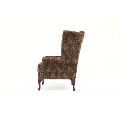 Chesterfield High Back Wing Chair Sand Leopard Animal Print Real Fabric ...