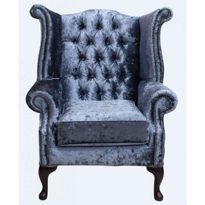 CHESTERFIELD HIGH BACK WING CHAIR SENSO DUSK BLUE VELVET IN QUEEN ANNE ...